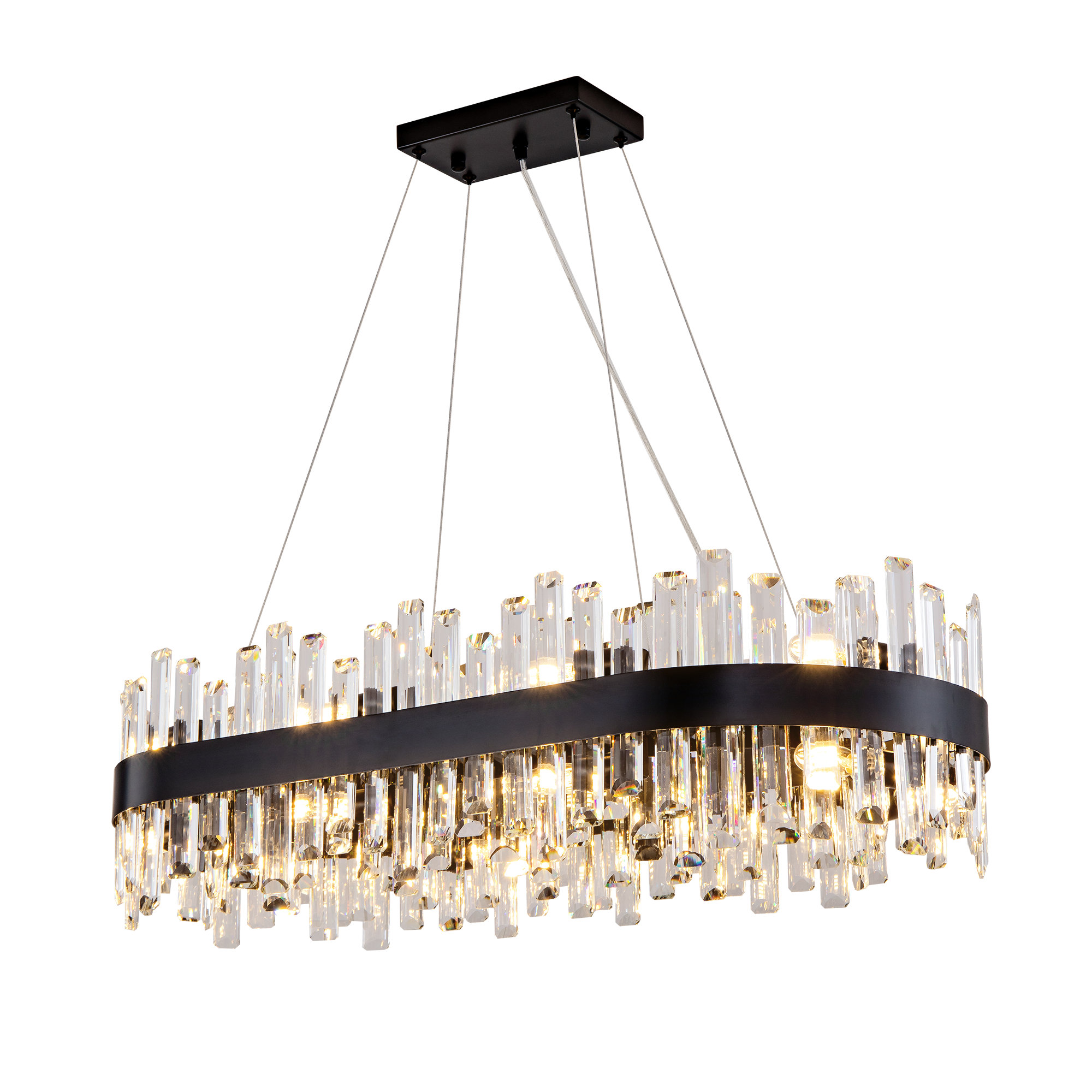 Everly Quinn Maebh 35.4" Luxury Dimmable Crystal Chandelier, Modern Matte Black Square/Rectangle ...